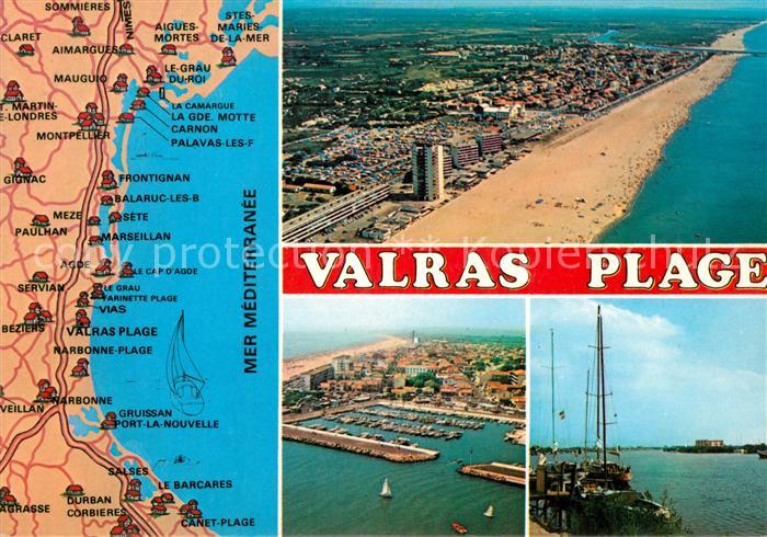 AK / Ansichtskarte Valras Plage Landkarte Kueste Strand Hafen Schiff ...