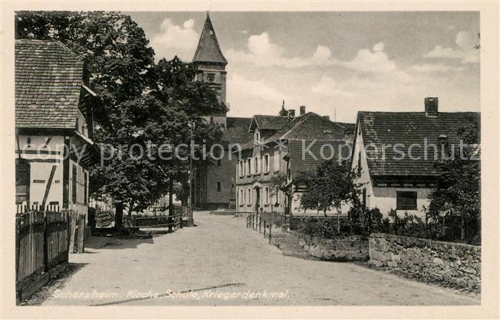 AK Scherzheim, Kirche, Schule und Kriegerdenkmal Nr. 10522294 ...