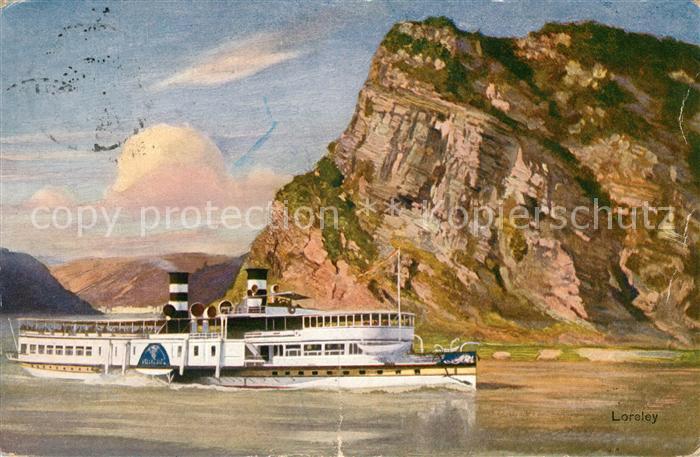 AK / Ansichtskarte Loreley Lorelei Blick vom Rhein zum Felsen Sage Kat ...