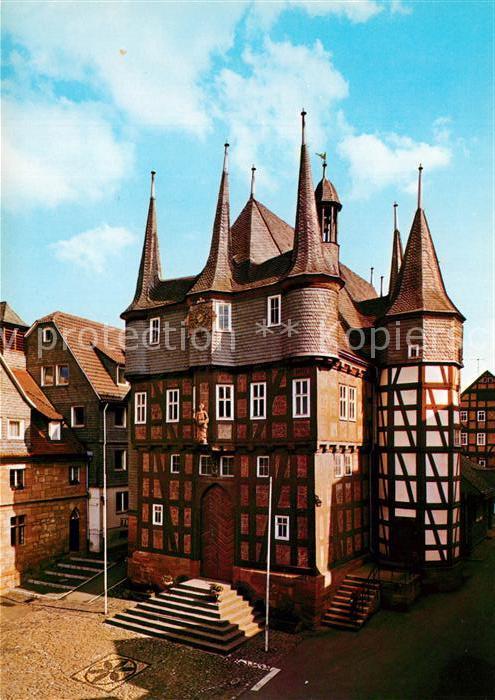 AK / Ansichtskarte Frankenberg Eder Rathaus Fachwerkhaus Stadtpanorama ...