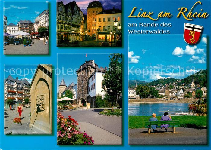 AK / Ansichtskarte Linz_Rhein Markt Uferpromenade Abendstimmung Wappen ...