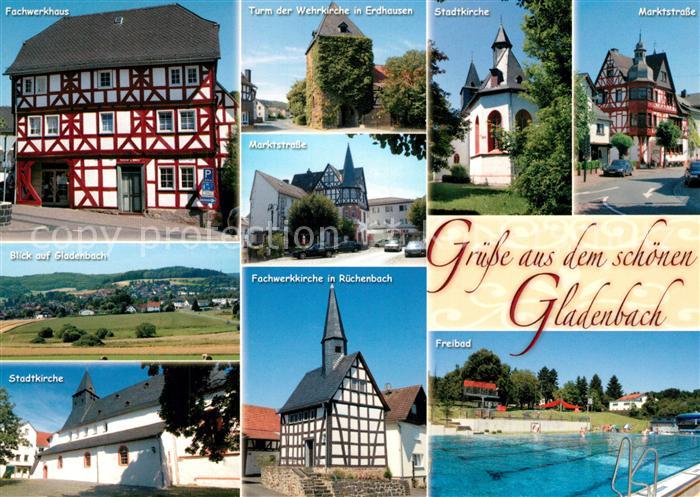 AK / Ansichtskarte Gladenbach Marktstrasse Freibad Fachwerkhaus ...