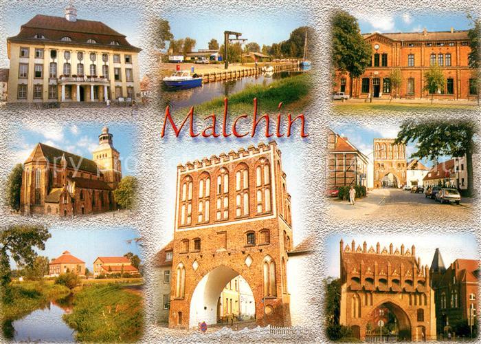 AK / Ansichtskarte Malchin_Demmin Stadttore Kirche Hafen Malchin Demmin ...