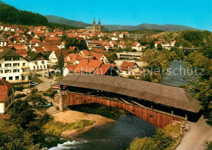 AK / Ansichtskarte Forbach_Baden Holzbr?cke Panorama Kirche Forbach ...