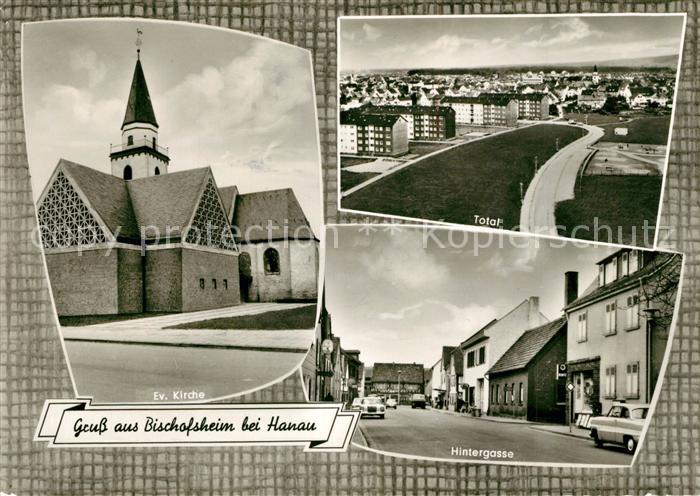 AK / Ansichtskarte Bischofsheim_Maintal Kirche Totalansicht Hintergasse ...