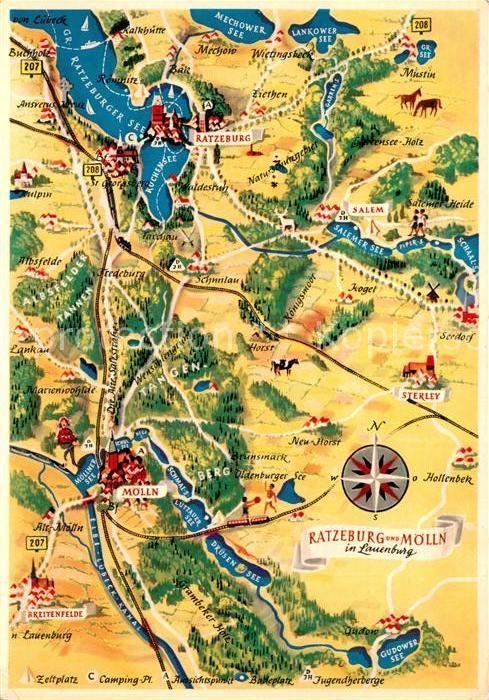 AK / Ansichtskarte Ratzeburg und Moelln Landkarte Original Seidel ...