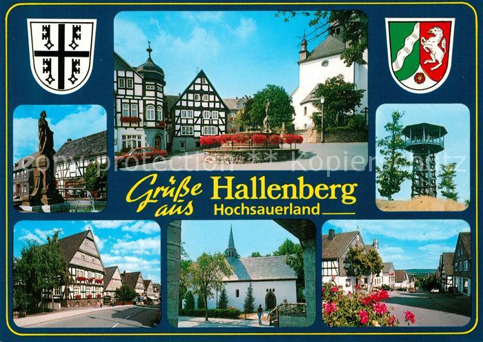 AK / Ansichtskarte Hallenberg Fachwerkhaeuser Kirche Aussichtsturm ...