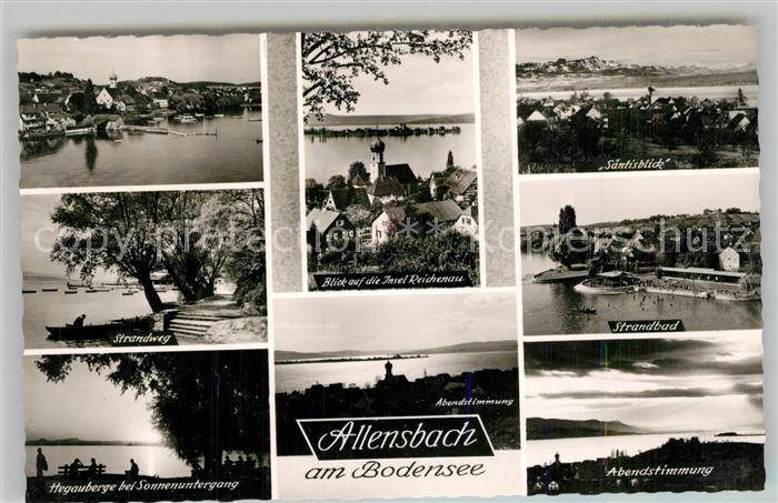 AK / Ansichtskarte Allensbach_Bodensee Strand Hegauberge Insel ...