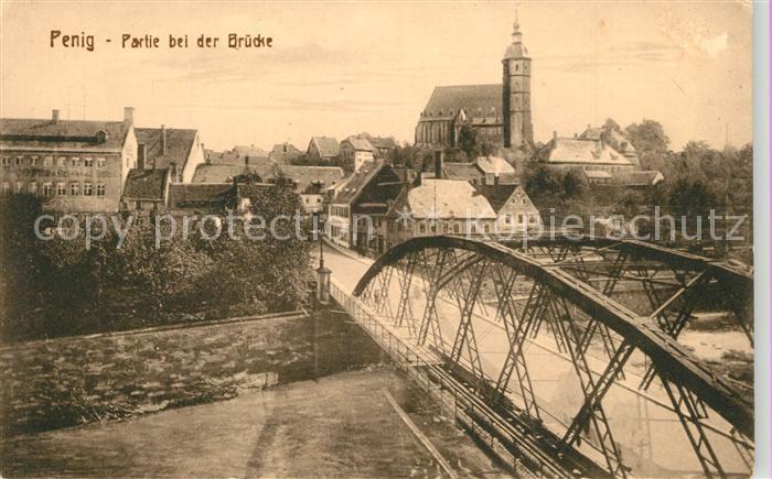 AK / Ansichtskarte Penig Partie bei der Bruecke Blick zur Kirche Penig ...
