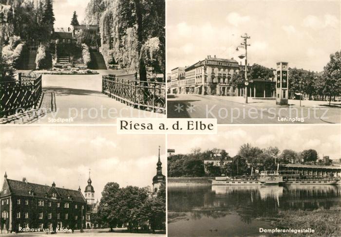 AK / Ansichtskarte Riesa_Sachsen Stadtpark Leninplatz Rathaus Kirche ...