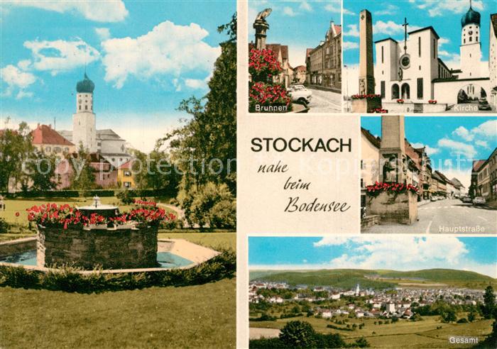 AK / Ansichtskarte Stockach_Bodensee Kirche Brunnen Park Hauptstrasse ...