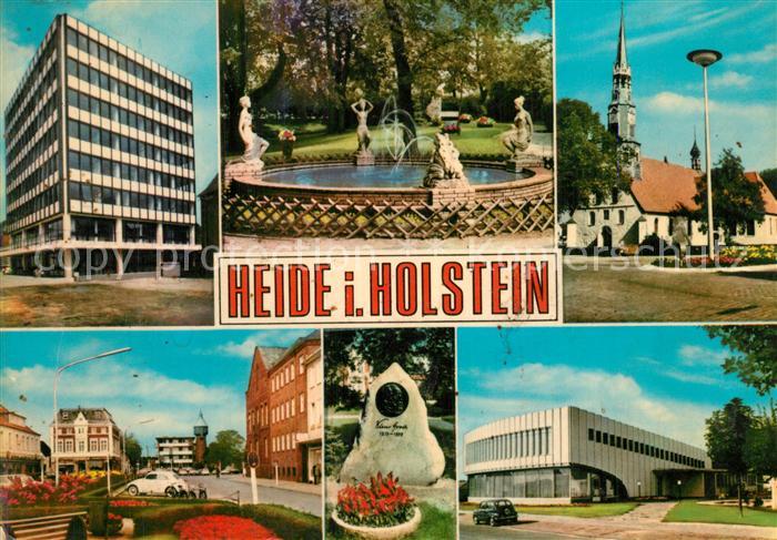 AK / Ansichtskarte Heide_Holstein Hochhaus Brunnen Kirche Strasse ...
