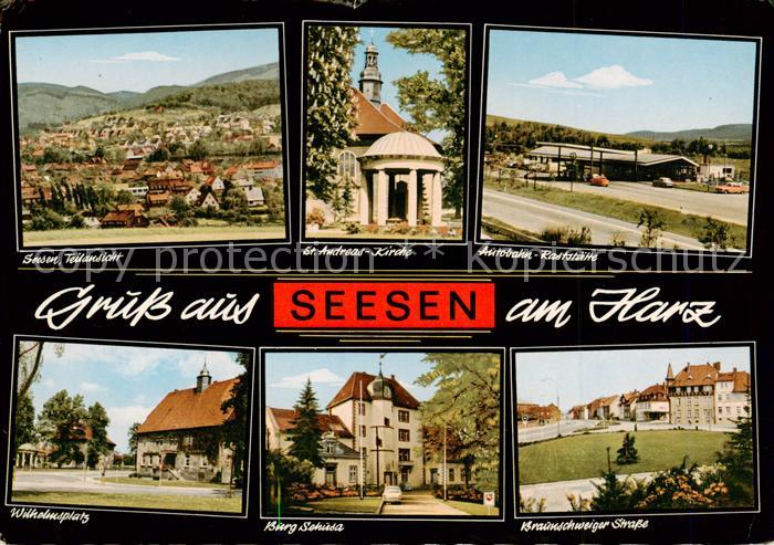 AK / Ansichtskarte Seesen_Harz Panorama St Andreas Kirche Autobahn ...