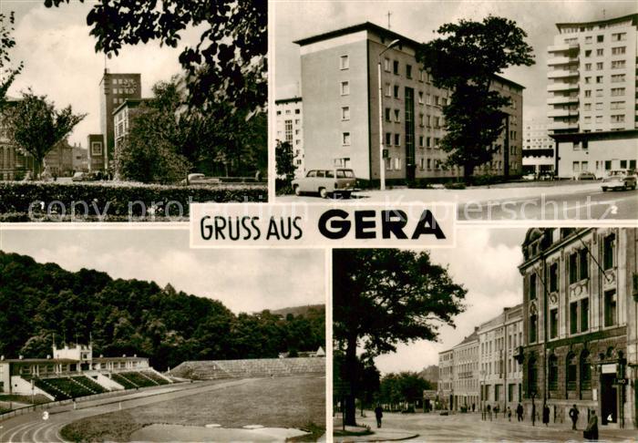 AK / Ansichtskarte 73842296 Gera Hochhaus Ernst Thaelmann Str Stadion ...