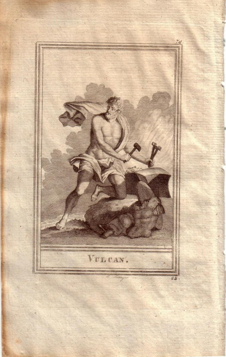 Vulcanus Gott des Feuers römische Mythologie Portrait Orig Kupferstich ...