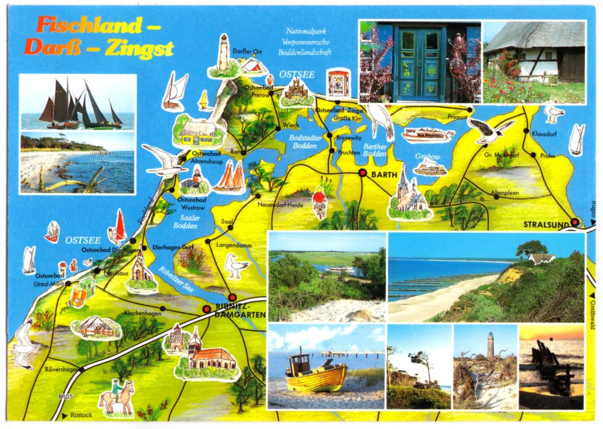 Ansichtskarte, Landkarte Fischland, Darss, Zingst und 10 Abb., um 2000 ...