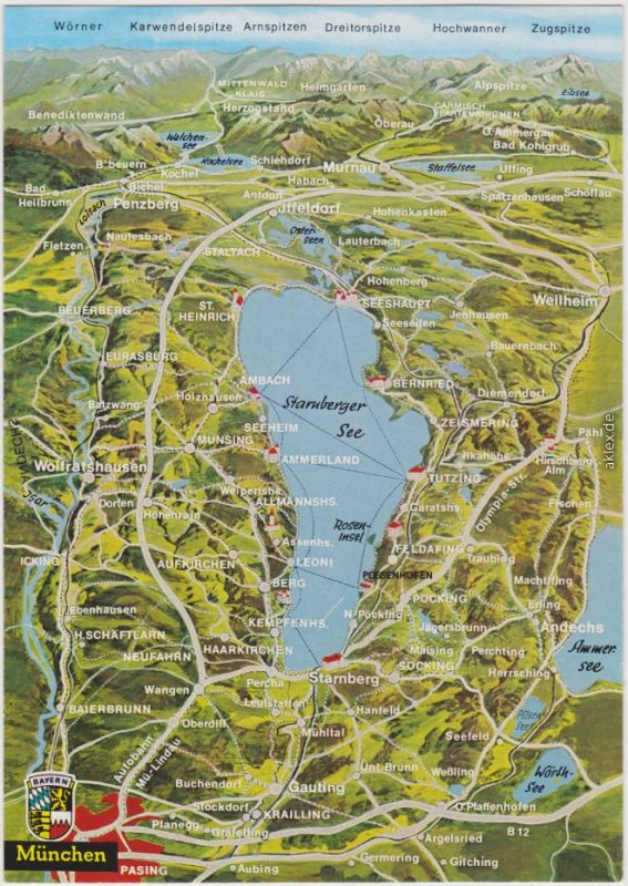 Stilvolle Karte Vom Starnberger See Bild