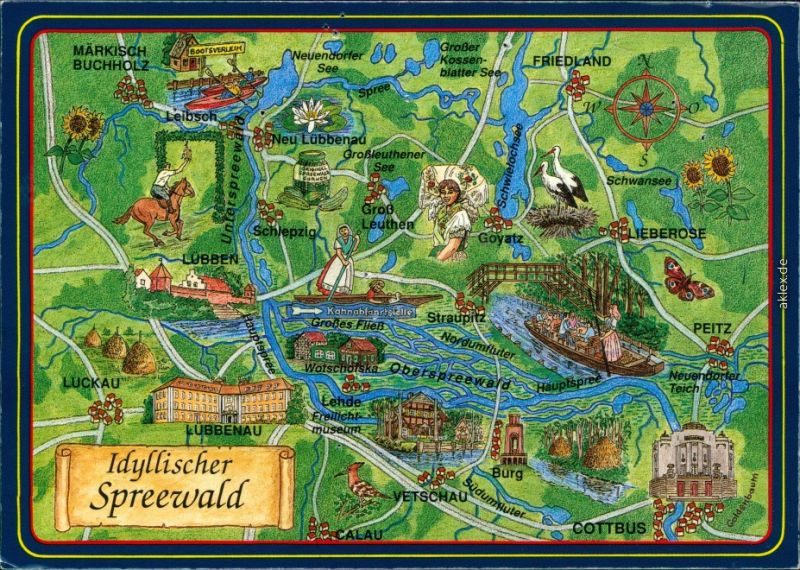 Ansichtskarte Lübbenau (Spreewald) Lubnjow Spreewald - Karte mit Umland ...