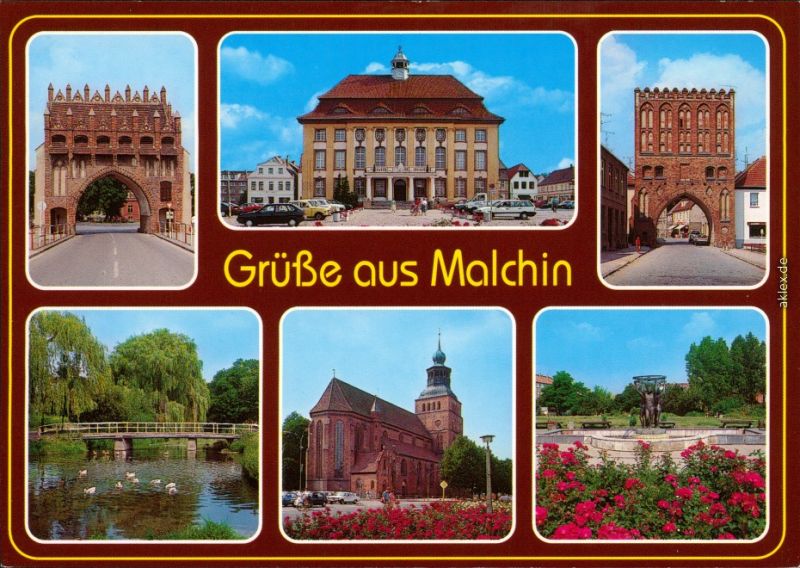 Malchin Steintor, Rathaus, Brücke im Park, Bahnhof, Brunnen 2002 Nr ...