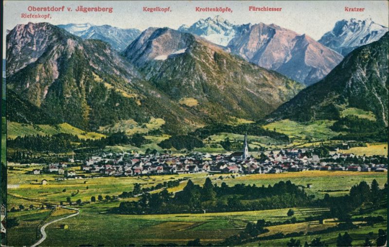 Ansichtskarte Oberstdorf Allgäu Blick Auf Den Ort Mit Bergkette 1913