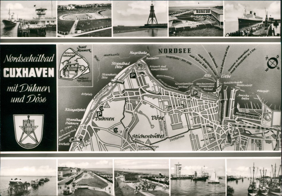 Cuxhaven Mehrbild-AK mit Stadtplan, div. Hafen Ansichten, uvm. 1960 Nr ...