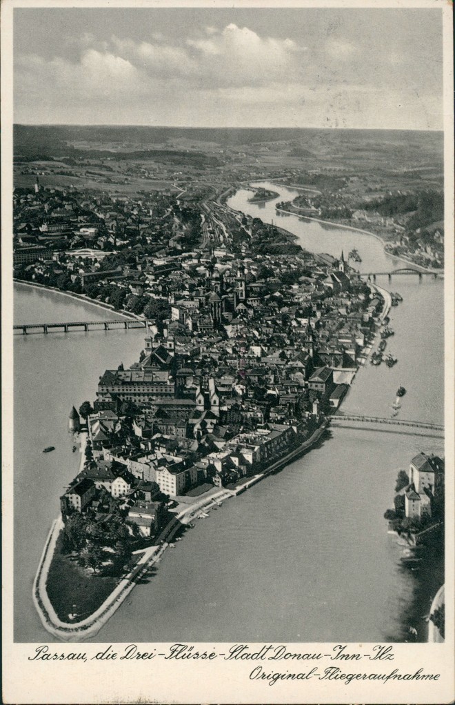 Passau Luftbild Original Fliegeraufnahme 3-Flüsse-Stadt Donau-Inn-Ilz ...