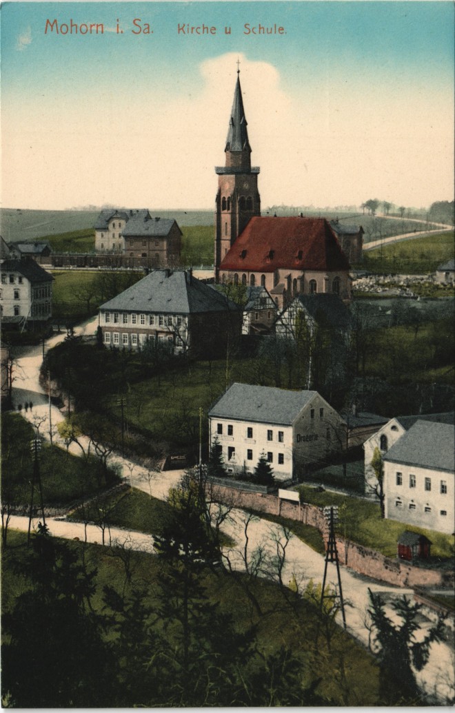 Ansichtskarte Mohorn-Wilsdruff Straßenpartie und Schule 1914 Nr. 213121 ...