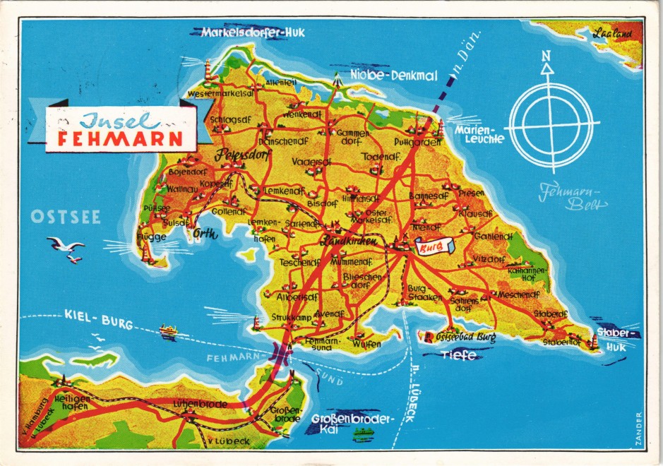Ansichtskarte Fehmarn (Insel) Landkarte der Insel, Island-Map 1986 Nr ...