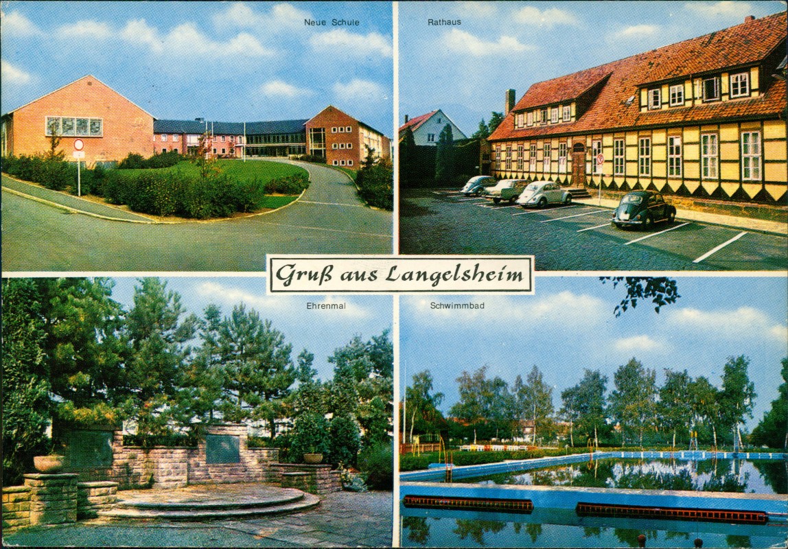 Ansichtskarte Langelsheim Schwimmbad Ehrenmal Schule - VW Käfer 4 Bild ...