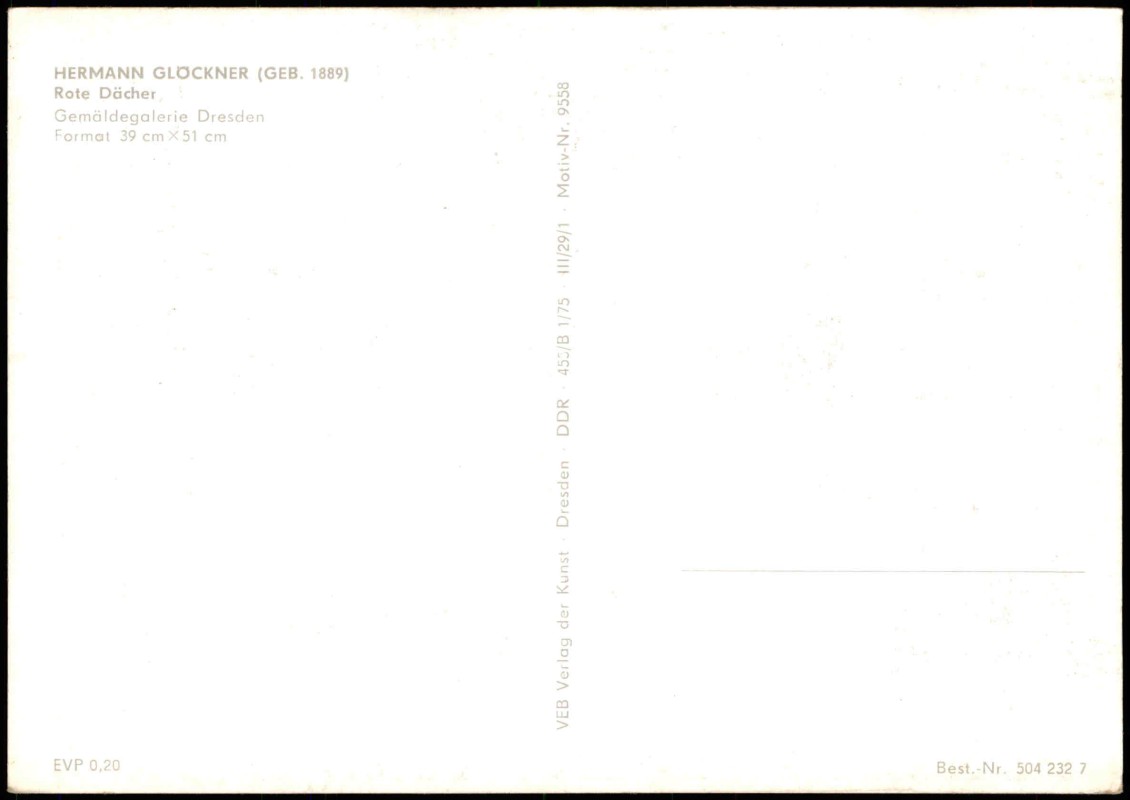 Künstlerkarte Gemälde: HERMANN GLOCKNER (GEB. 1889) Rote Dächer 1975 Nr ...